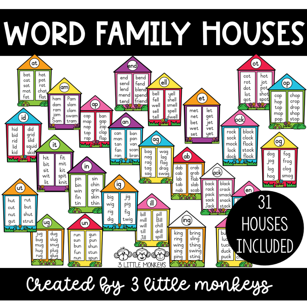 Word Family Houses – PDF – 3littlemonkey