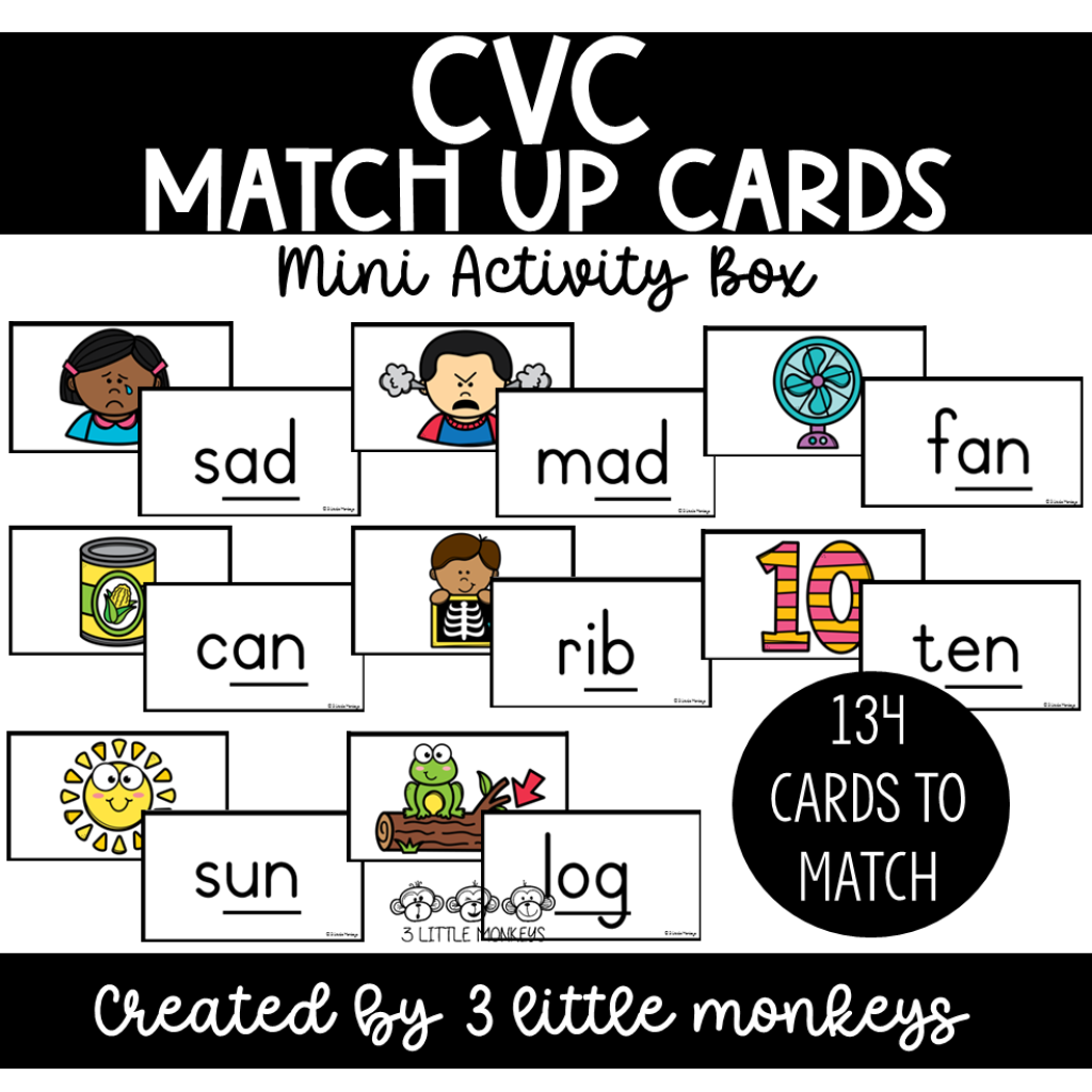 CVC Match up Cards – PDF – 3littlemonkey