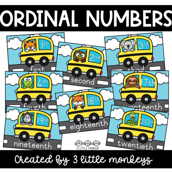 Ordinal Numbers (Animals on buses) – PDF – 3littlemonkey