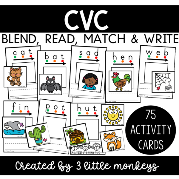 CVC Blend, read, match and write PDF – 3littlemonkey
