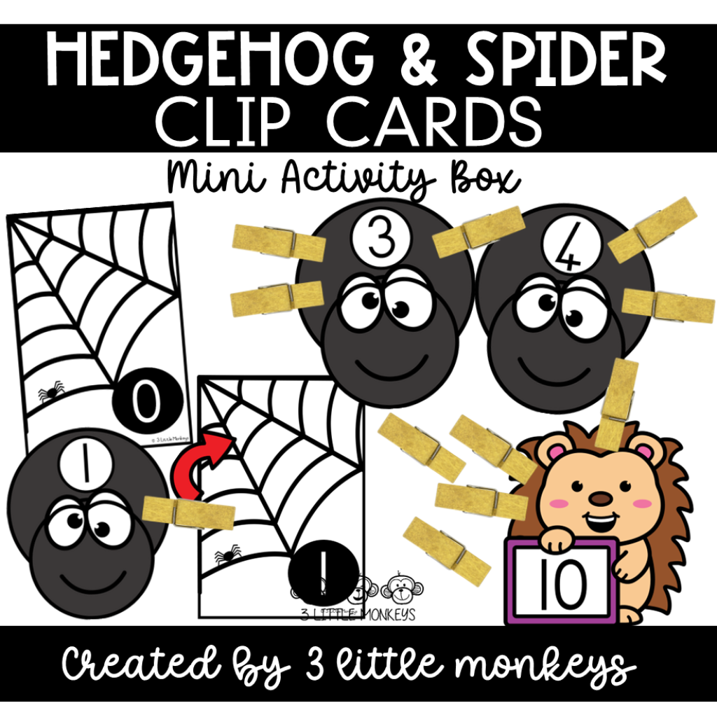 Hedgehog and spider count and clip cards – PDF – 3littlemonkey