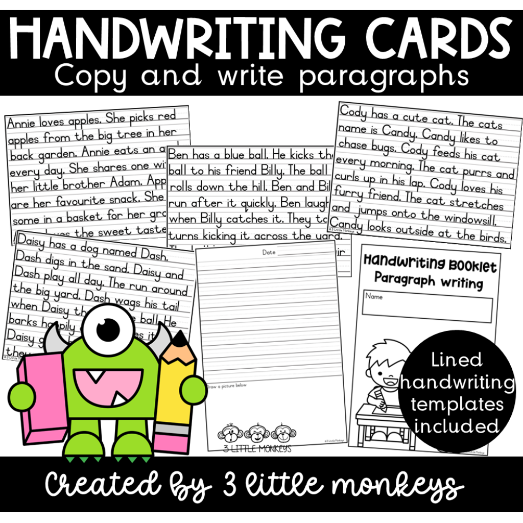 Handwriting Cards – Copy and write paragraphs – PDF – 3littlemonkey